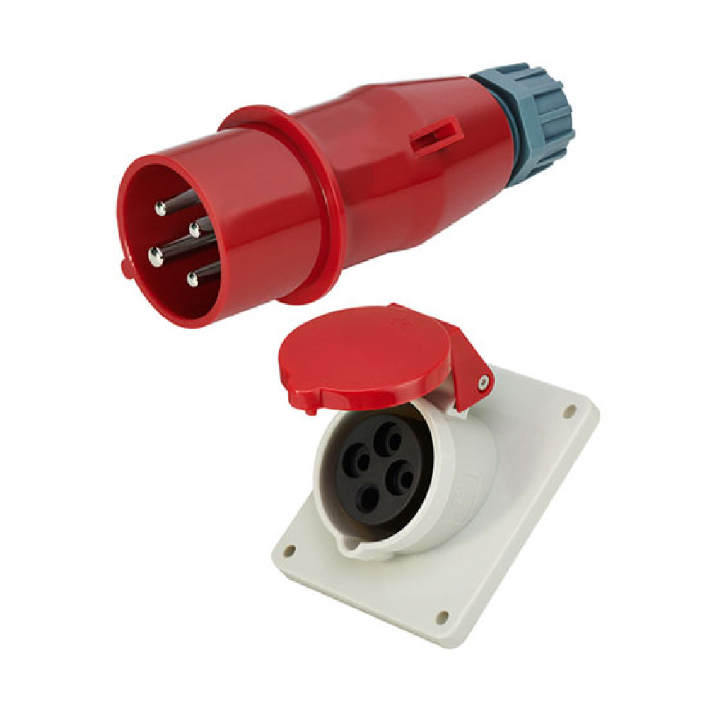 16A Industrial Plug and Socket, 4 Pin, IP44 - Peaco Support