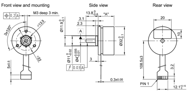 32mm Outer Rotor BLDC Motor, 9V/12V/24V/48V, 6W/7W/8W