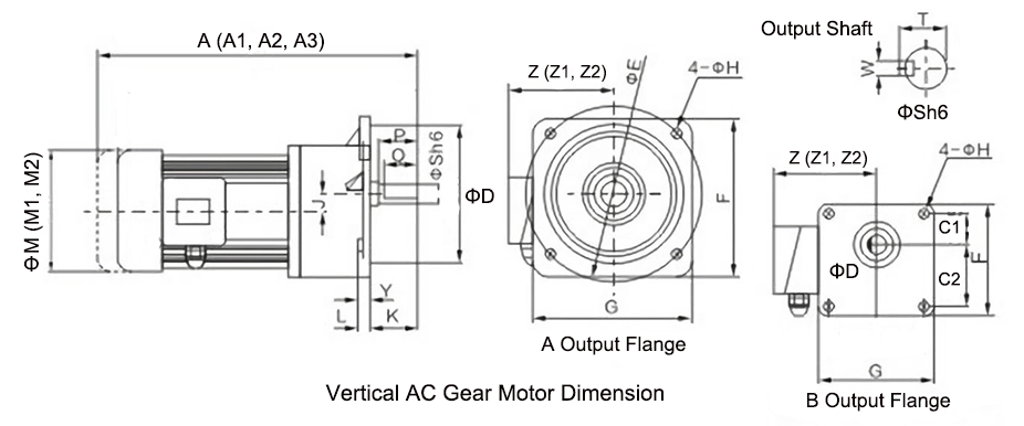 200W (1/4 hp) AC Gear Motor, Three Phase, Horizontal/ Vertical - Peaco ...