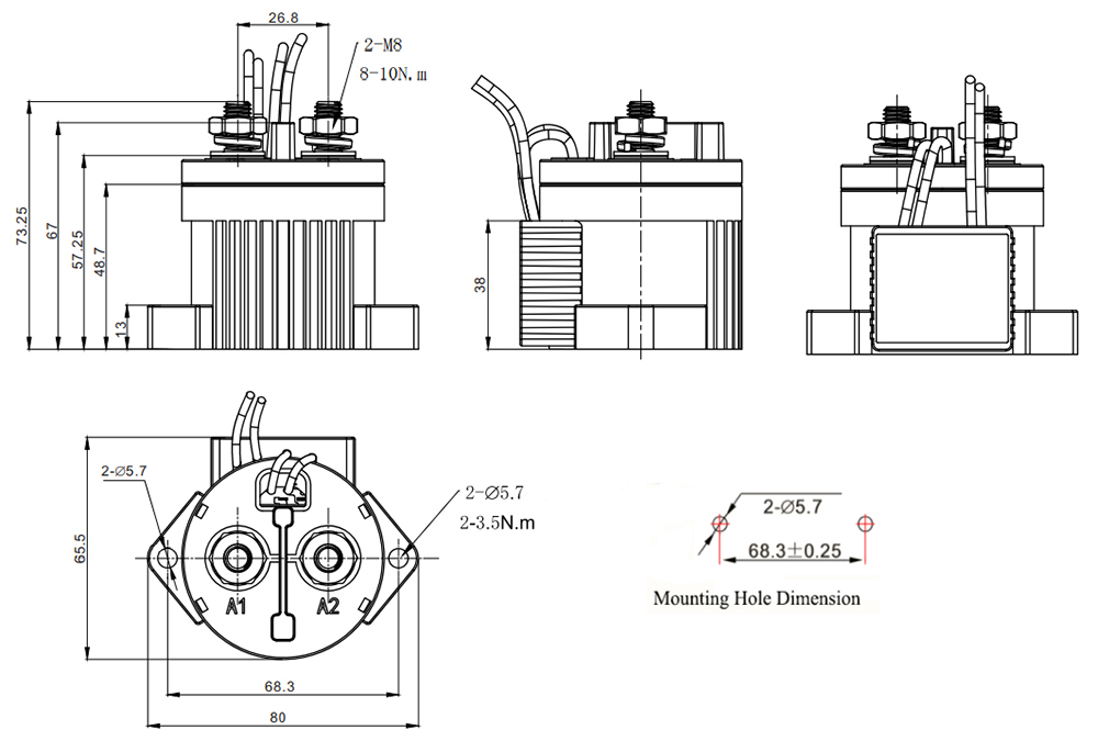250 Amps High Voltage DC Contactor, 12V/24V Coil, 1 NO
