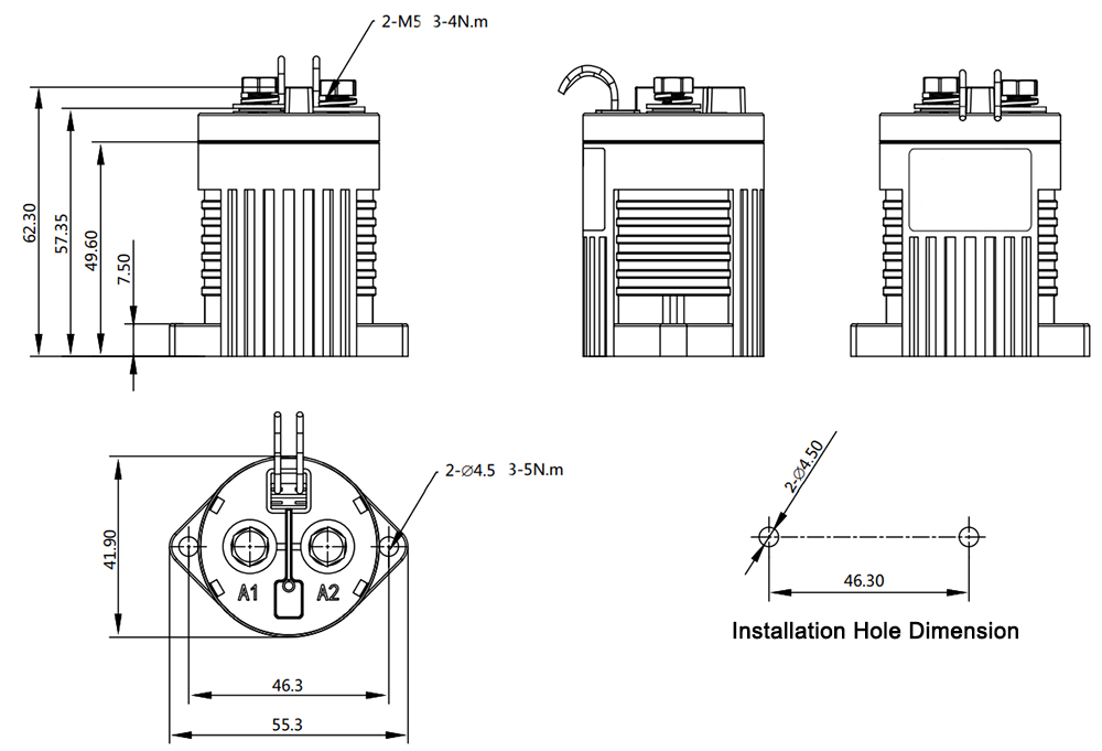 50 Amps High Voltage DC Contactor, 12V/24V Coil