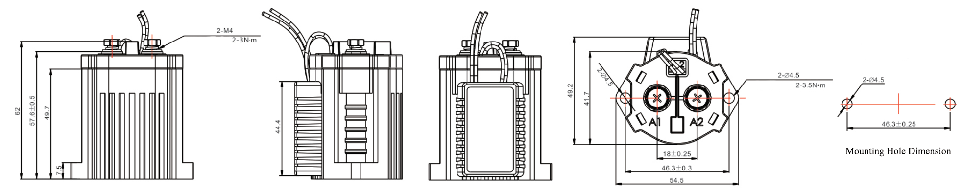 50 Amps High Voltage DC Contactor, 12V/24V Coil